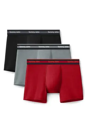 Tommy John 3-pack Comfort Micro 4-inch Boxer Briefs - Black/turbulence/haute Red