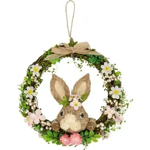 NORTHLIGHT Floral Grapevine Small Artificial Wreath With Sisal Rabbit11"green And Pink - Brown