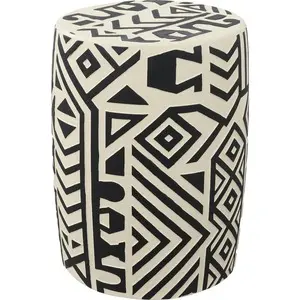 JONATHAN Y Rafi 17.75" Midcentury Modern Geometric Drum Garden Stool - Black/cream