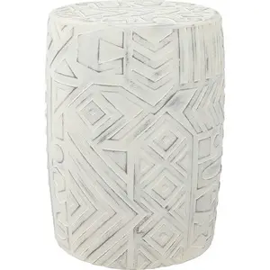 JONATHAN Y Rafi 17.75" Midcentury Modern Geometric Drum Garden Stool - Cream