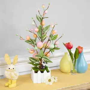 NORTHLIGHT Artificial Potted Twig Tree With Easter Eggs18"