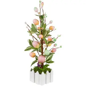NORTHLIGHT Artificial Potted Twig Tree With Easter Eggs18"