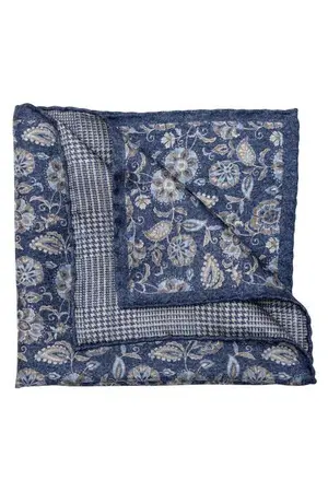 ELIZABETTA Enzodouble Sided Silk Pocket Square For - Blue