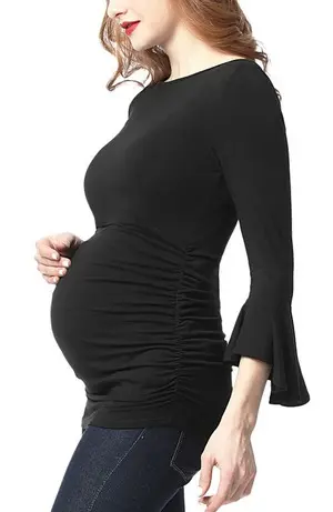 KIMI + KAI Andrea Maternity Ruched Top - Black