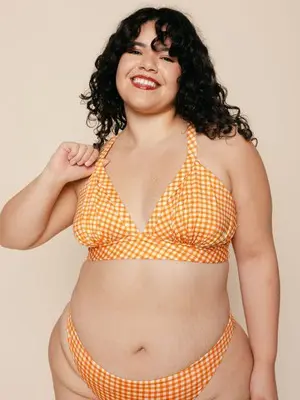KITTY AND VIBE Banded Triangle Bikini Top - Clementine