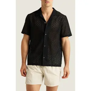 AUTO-REPLY™ Alex Raschel Open Knit Camp Shirt - Black