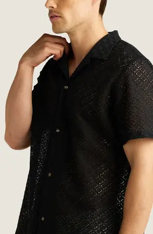 AUTO-REPLY™ Alex Raschel Open Knit Camp Shirt - Black
