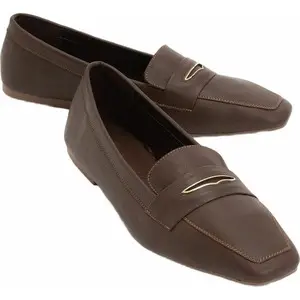 FOREVER & ALWAYS SHOES Iridessa Leather Flat Loafers - Brown Leather