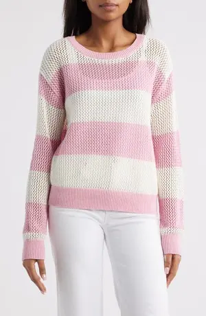 BEACHLUNCHLOUNGE Tresa Stripe Crochet Crewneck Sweater