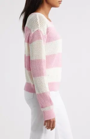 BEACHLUNCHLOUNGE Tresa Stripe Crochet Crewneck Sweater