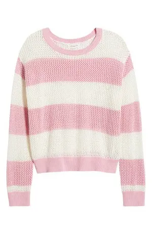 BEACHLUNCHLOUNGE Tresa Stripe Crochet Crewneck Sweater