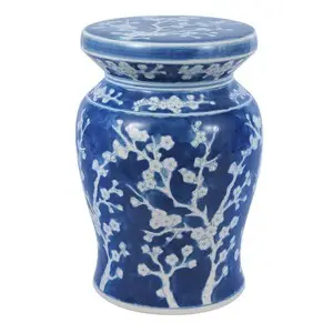 JONATHAN Y Cherry Blossom 17.75" Ceramic Garden Stool Blue/white