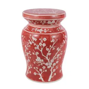 JONATHAN Y Cherry Blossom 17.75" Ceramic Garden Stool Red/white