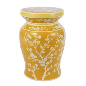 JONATHAN Y Cherry Blossom 17.75" Ceramic Garden Stool Yellow/white