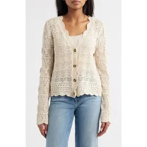 BEACHLUNCHLOUNGE Tamia Pointelle Knit Cardigan - Egg Shell