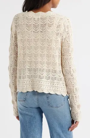 BEACHLUNCHLOUNGE Tamia Pointelle Knit Cardigan - Egg Shell