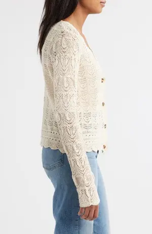 BEACHLUNCHLOUNGE Tamia Pointelle Knit Cardigan - Egg Shell