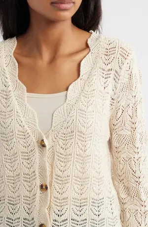 BEACHLUNCHLOUNGE Tamia Pointelle Knit Cardigan - Egg Shell