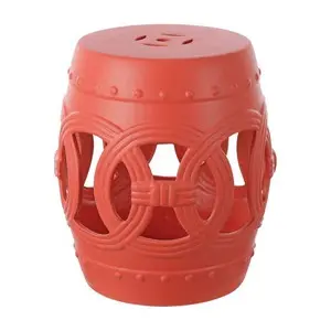 JONATHAN Y Lucky Coins 16" Chinese Ceramic Drum Garden Stool - Matte Coral