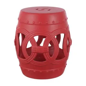 JONATHAN Y Lucky Coins 16" Chinese Ceramic Drum Garden Stool - Matte Red