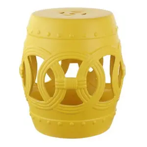 JONATHAN Y Lucky Coins 16" Chinese Ceramic Drum Garden Stool - Matte Yellow
