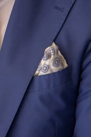 ELIZABETTA Italodouble Sided Silk Pocket Square For Men Blue