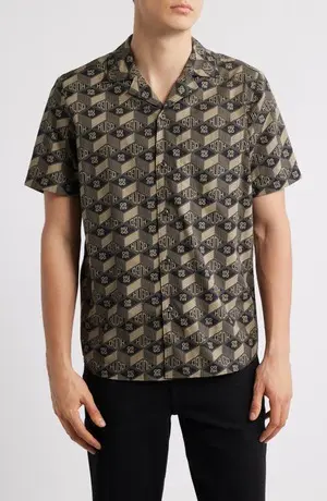 Hugo Ellino Logo Print Camp Shirt - Black