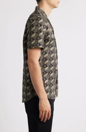 Hugo Ellino Logo Print Camp Shirt - Black