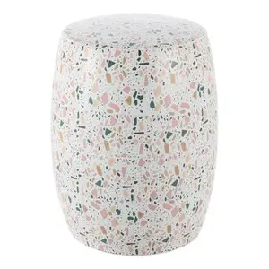 JONATHAN Y Chiara 17.5" Terrazzo Ceramic Garden Stool - White/pink