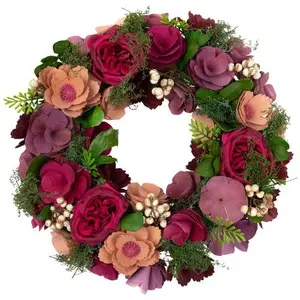 NORTHLIGHT Wooden Floral Artificial Spring Wreath With Dried Pods13.5 - Red