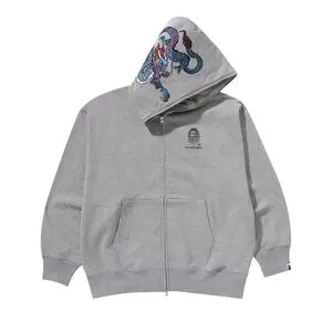 A BATHING APE Tiger And Dragon Relaxed Fit Full Zip Hoodie - Grey