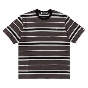 A BATHING APE Ape Head One Point Pocket Relaxed Fit Stripe Tee - Black