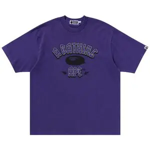 A BATHING APE Garment Dye Rhinestone Logo Relaxed Fit Tee - Purple