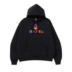A BATHING APE Embroidery Loose Fit Pullover Hoodie - Black