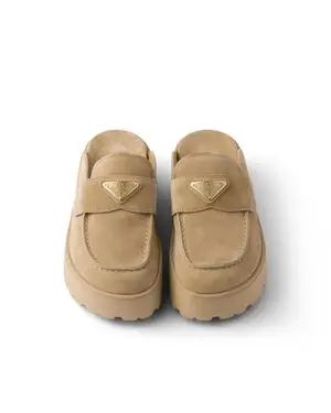 Prada Suede Flatform Mules - Neutral