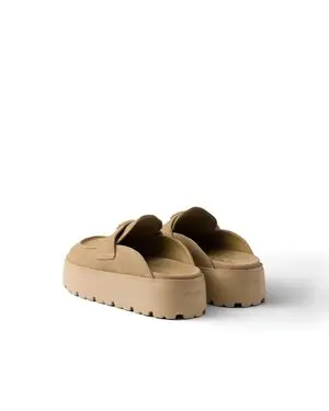 Prada Suede Flatform Mules - Neutral