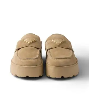 Prada Suede Flatform Mules - Neutral
