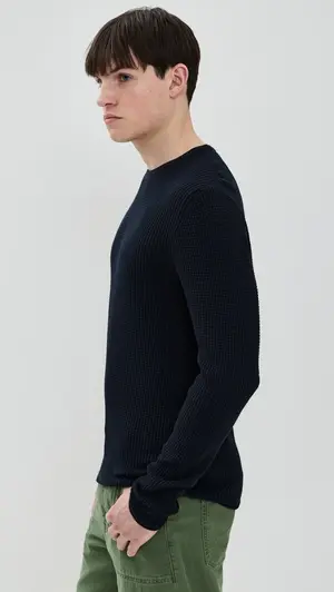 Billy Reid Mini Waffle Crew Sweater - Midnight