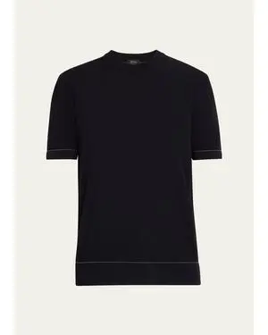 Brioni Sea Island Cotton Short-sleeve Crewneck Sweater - Gray