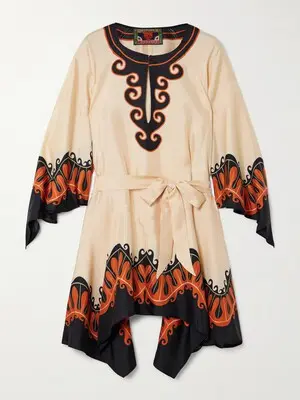 La DoubleJ X Mother Malibu Belted Printed Silk Mini Dress