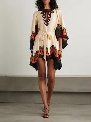 La DoubleJ X Mother Malibu Belted Printed Silk Mini Dress