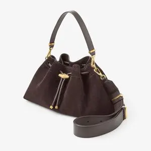 JIMMY CHOO Cinch Medium Suede Shoulder Bag - Coffee/gold