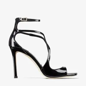 JIMMY CHOO Azia 95 Patent Leather Sandals - Black