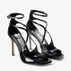 JIMMY CHOO Azia 95 Patent Leather Sandals - Black