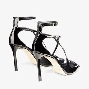 JIMMY CHOO Azia 95 Patent Leather Sandals - Black