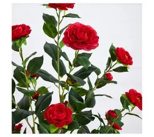 NEARLY NATURAL 5' Artificial Red Camellia Rose Tree