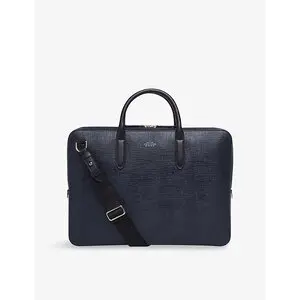 Smythson Panama Large Grained-leather Briefcase - Navy