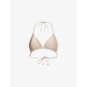 GRACEJACOB Stella Shimmer Triangle Halterneck Bikini Top - Champagne