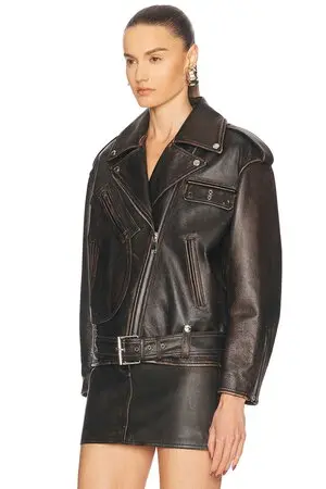 Alexander McQueen Peeling Leather Oversized Biker Jacket