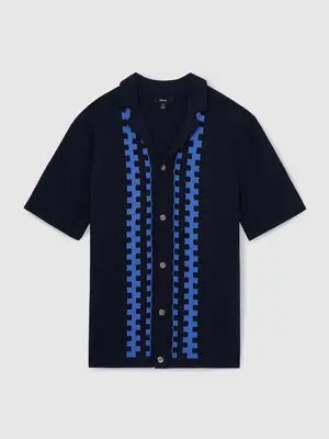 REISS Addington Geometric Cuban-collar Knit Shirt